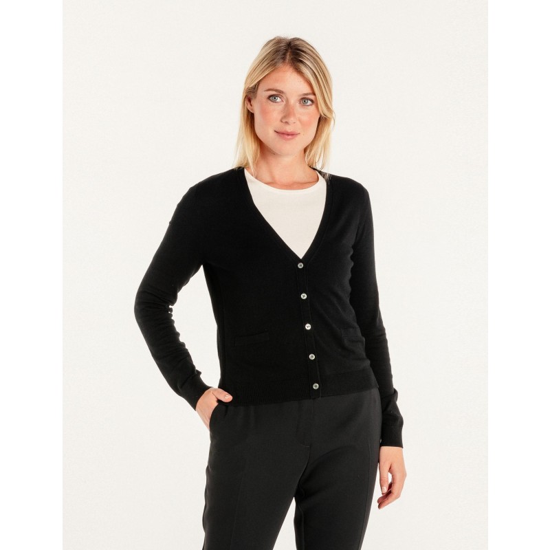 Cardigan noire femme | gilet noir col V